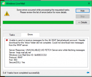 Repairing Imap Error 0x800cccd2 - Microsoft Watch