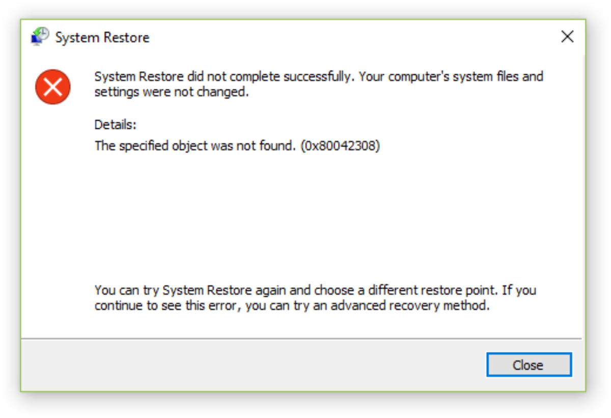 Repair System Restore Error 0x80042308: The specified object was not ...