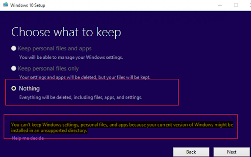 Fix: "You can’t keep Windows settings, personal files and apps because ...